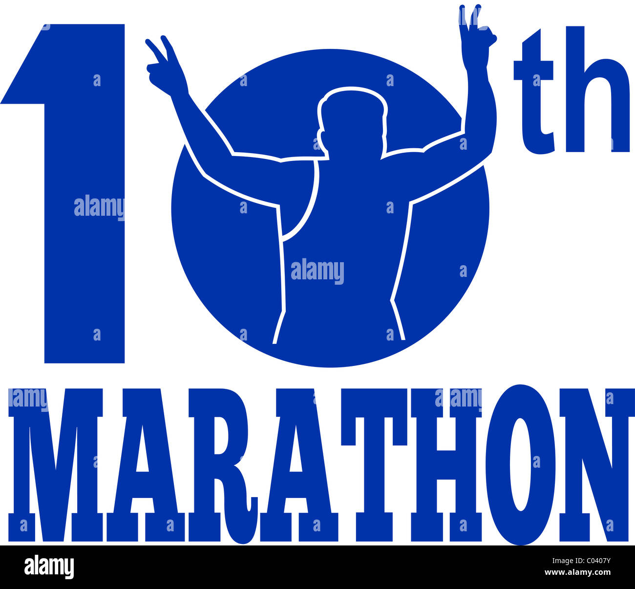 illustration of a silhouette of Marathon runner flashing victory hand ...