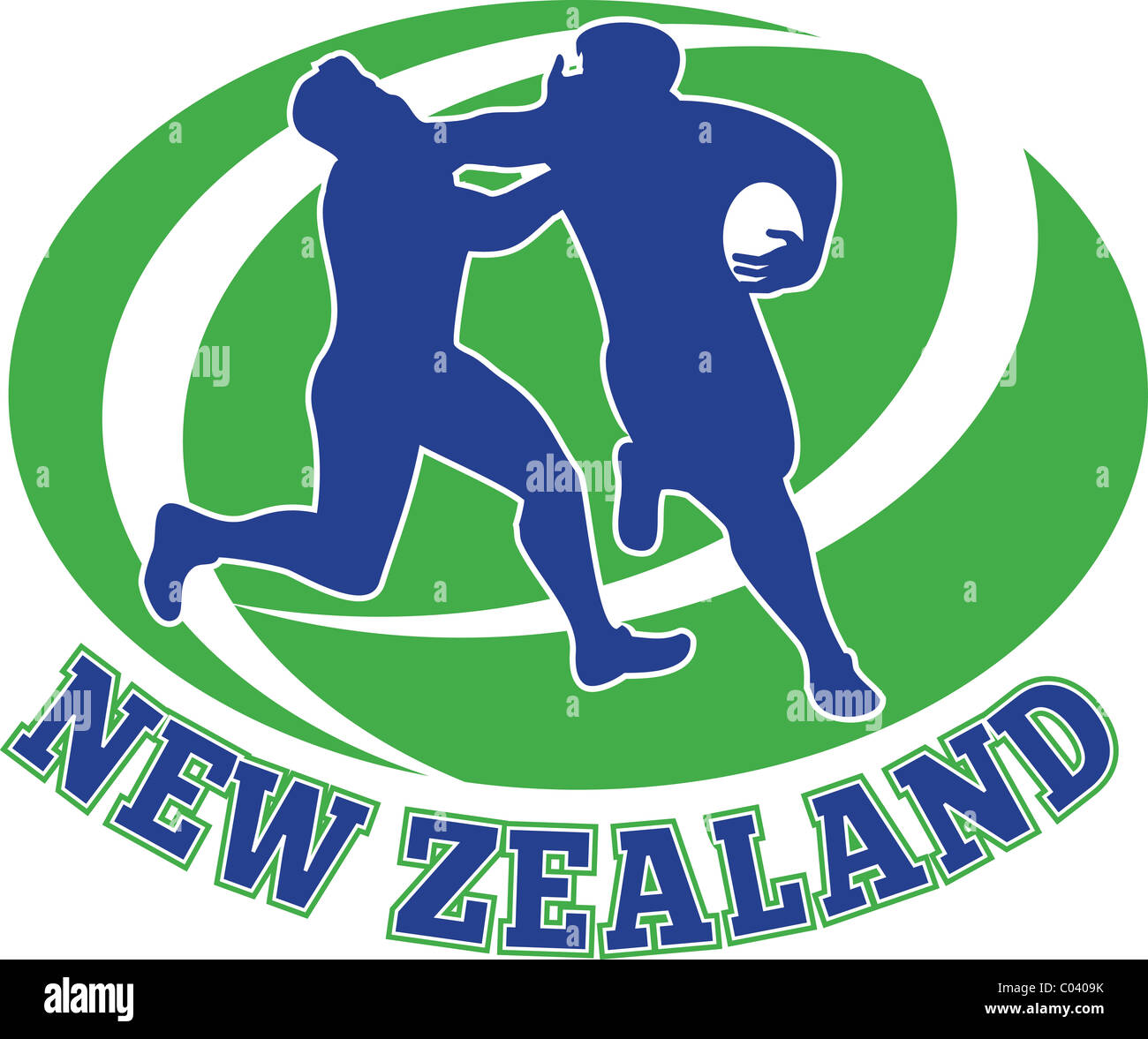 illustration of a Rugby player running fending off tackle with ball ...