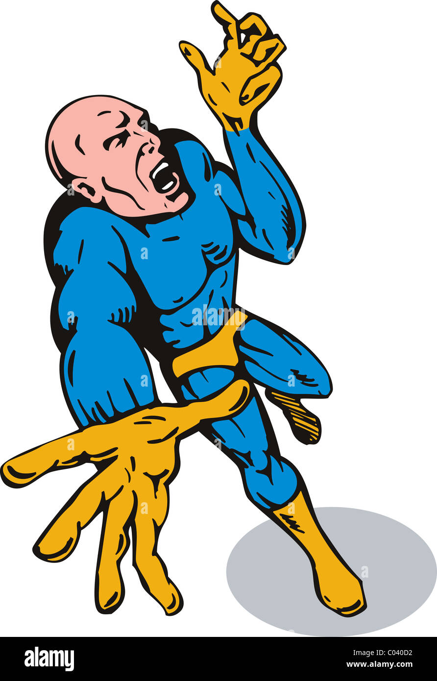 Illustration of superhero reaching out upward angle front view full ...