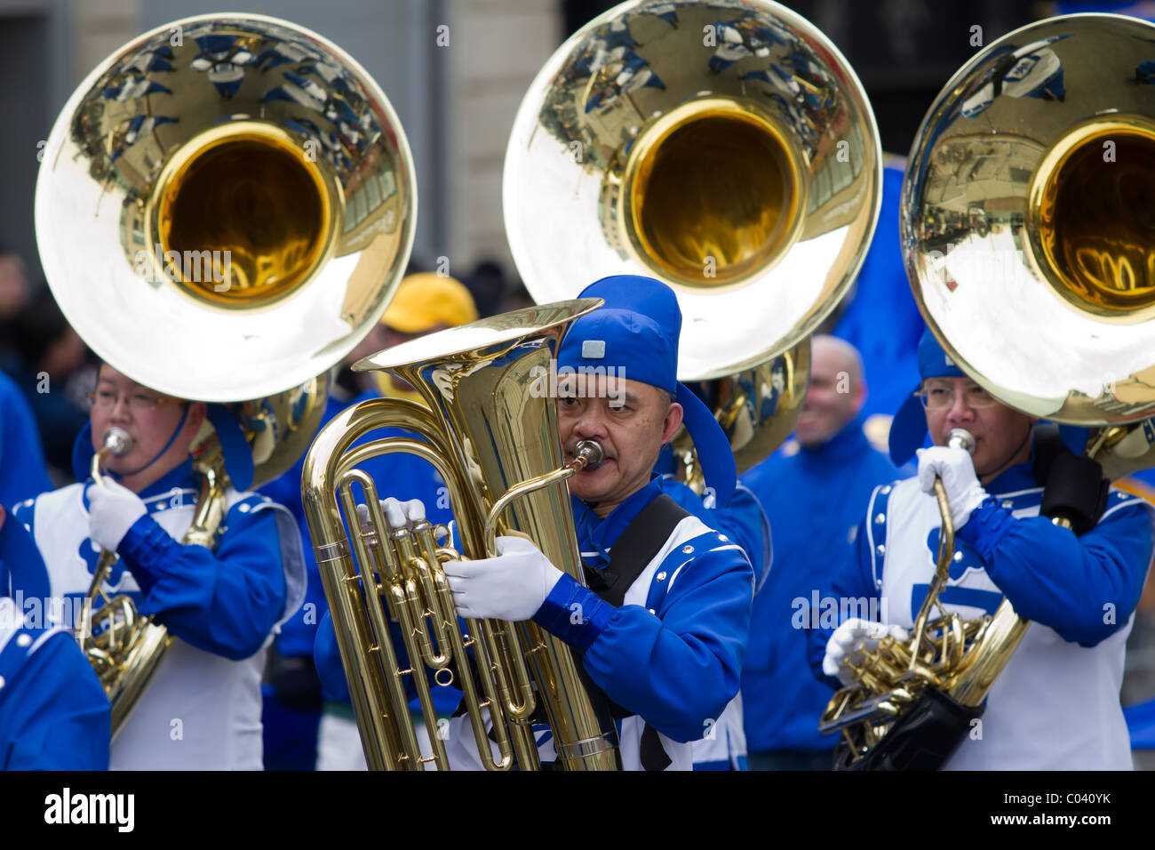 Members of the Falun Gong Marching Band in the annual Lunar New Year ...