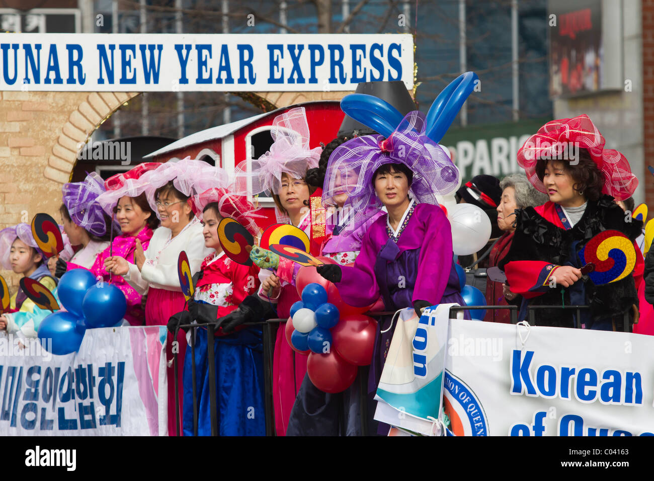 Korean women in traditional costumes riding on a float in the 2011 ...