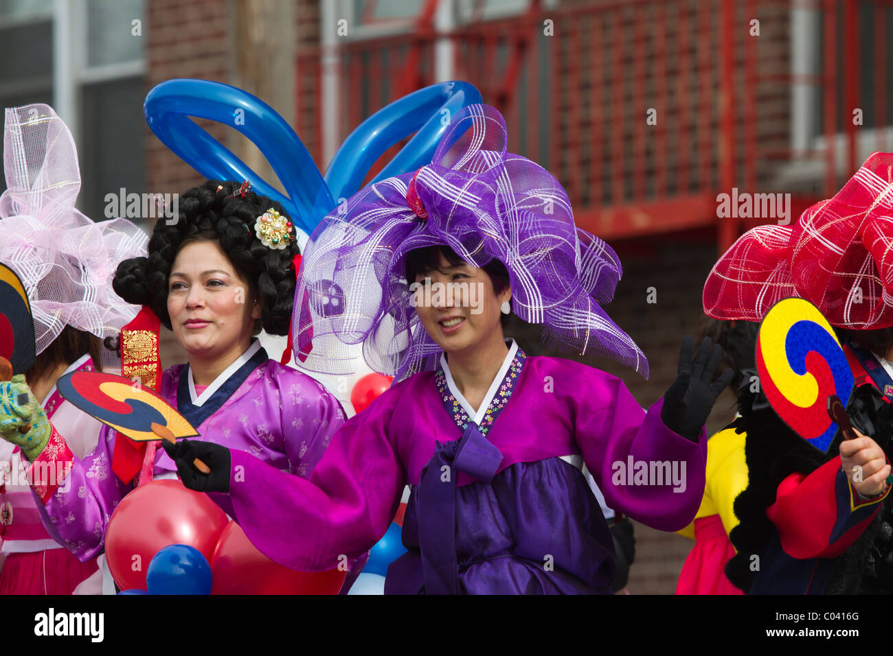 Korean women in traditional costumes riding on a float in the 2011 ...