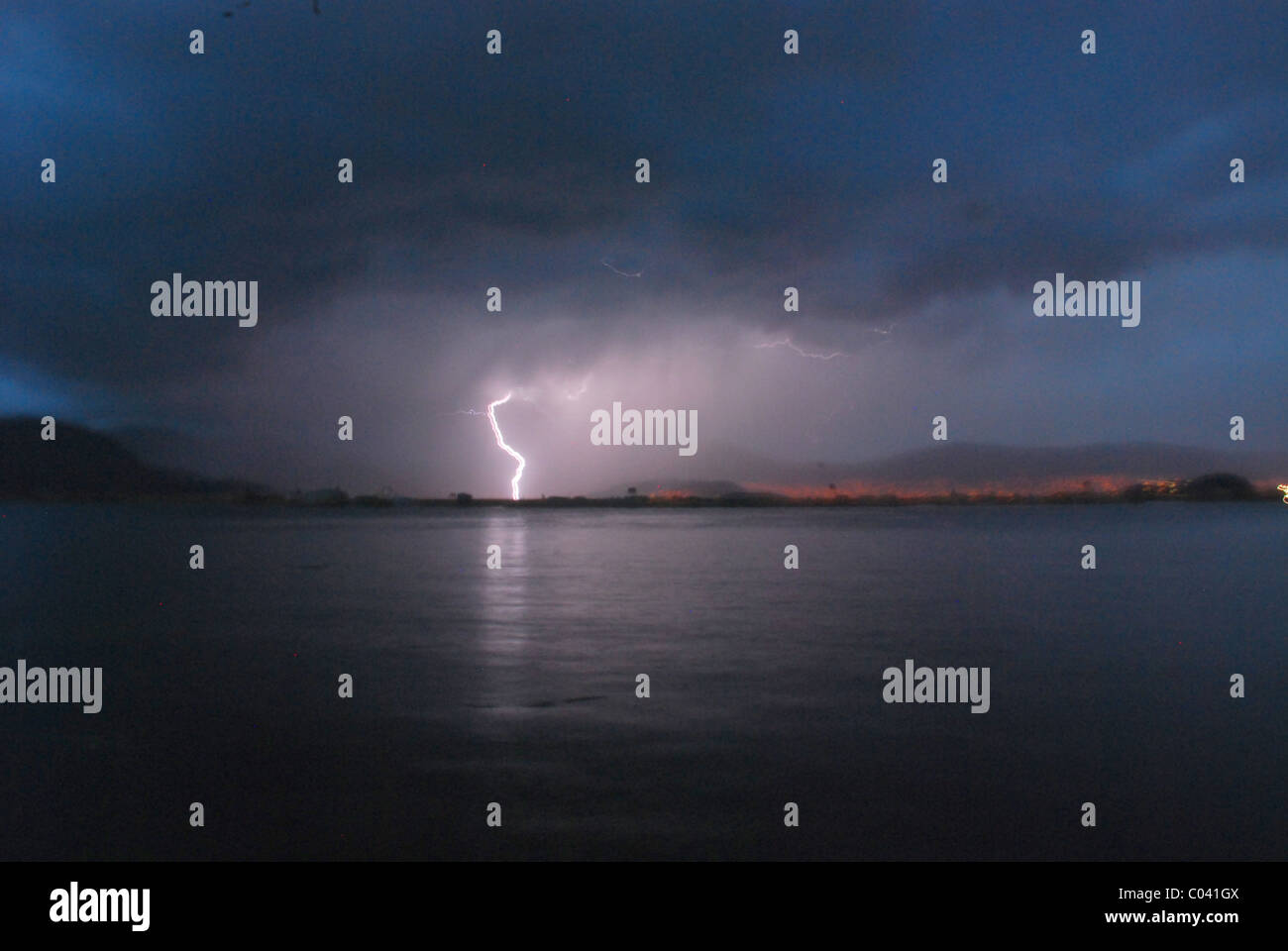 A lightning storm over Lake Titicaca, between Peru and Bolivia Stock ...