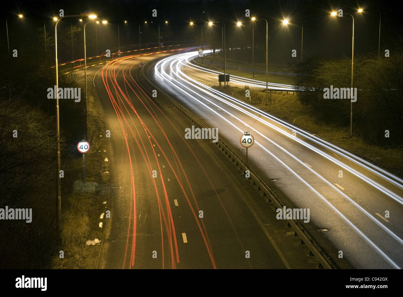 Car Lights Trails on the A38 in Derbyshire Stock Photo - Alamy