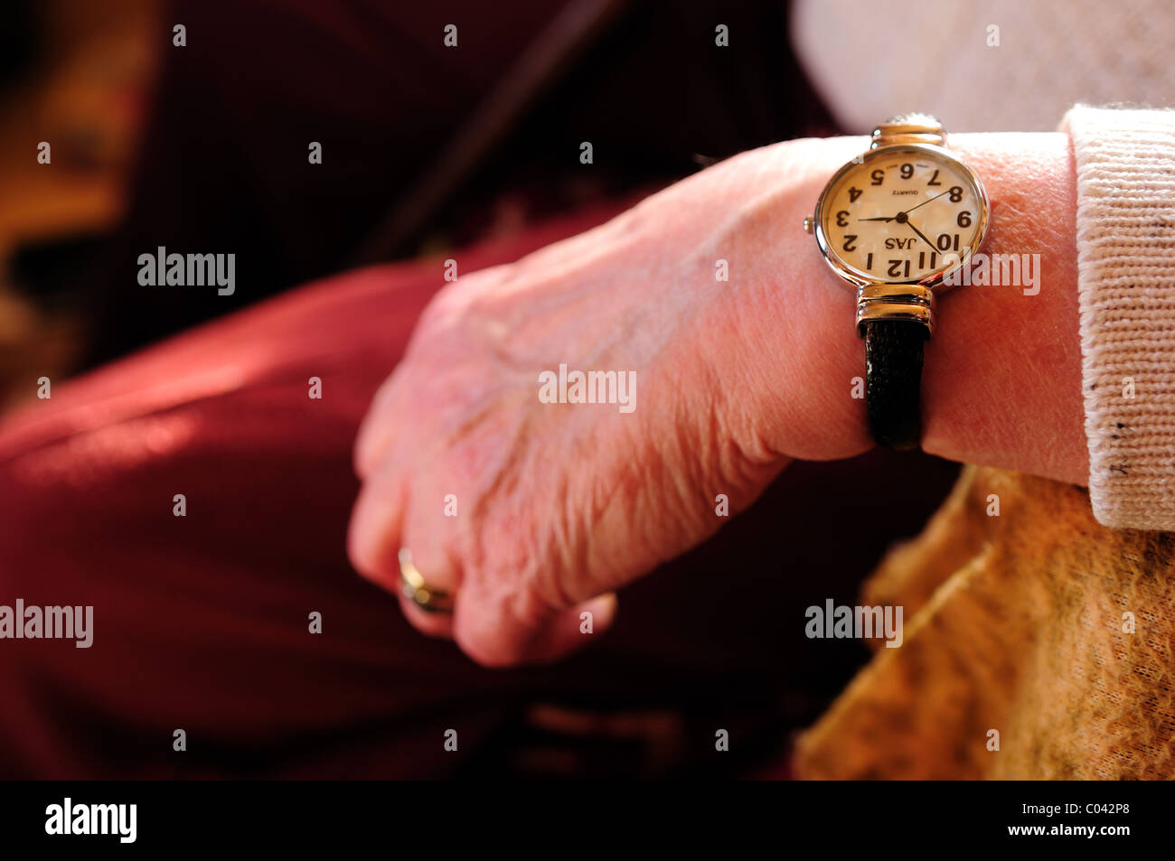 Elderly hand with Wrist Watch Stock Photo - Alamy