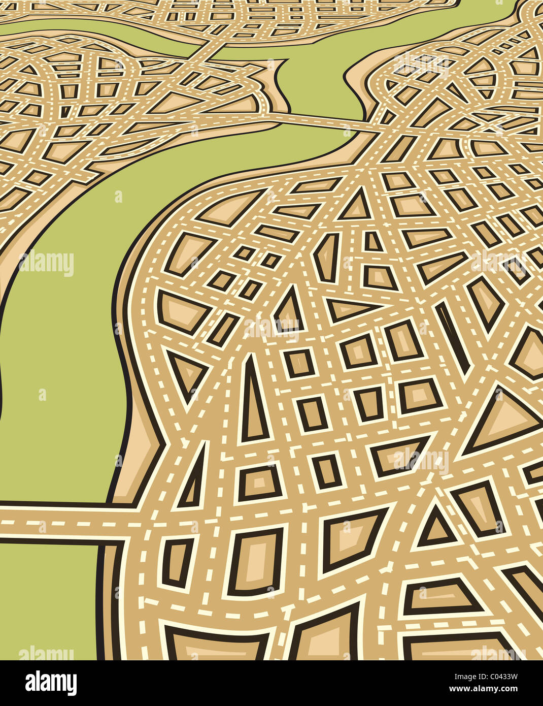Angled illustration of a generic street map with no names Stock Photo ...