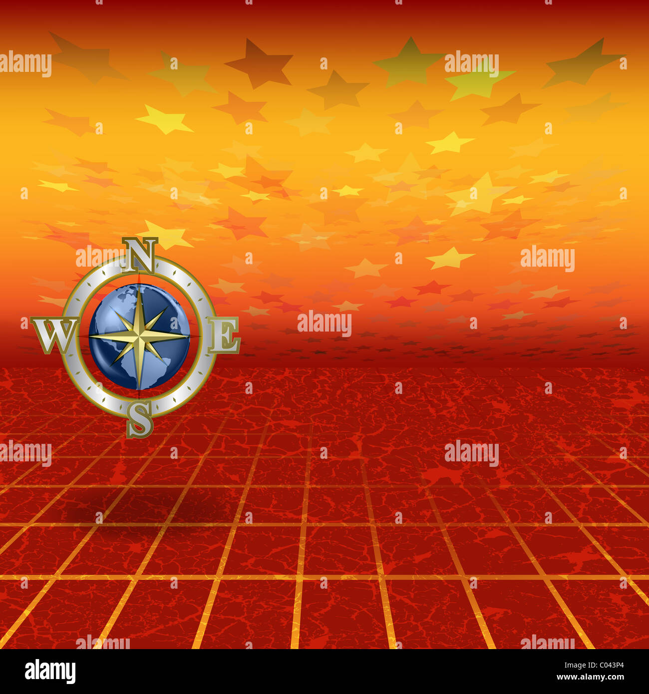abstract background compass on red landscape background Stock Photo - Alamy