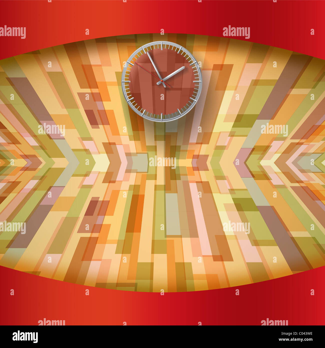 abstract red background with clock on stripes Stock Photo - Alamy