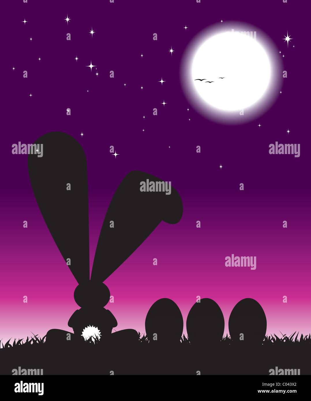 easter bunny and eggs at night Stock Photo - Alamy