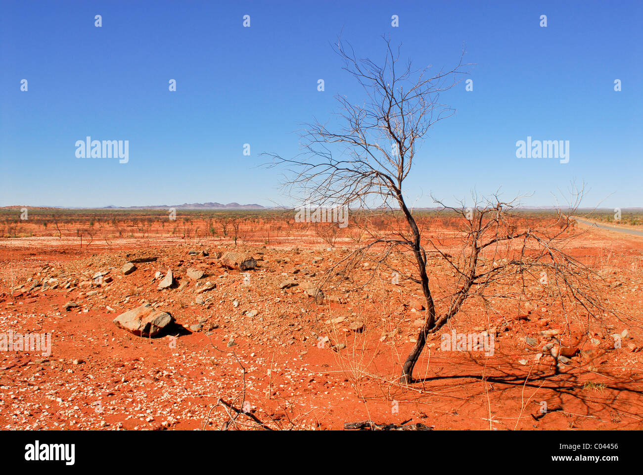 Red earth in Western Australia with the Hamersley range in the ...