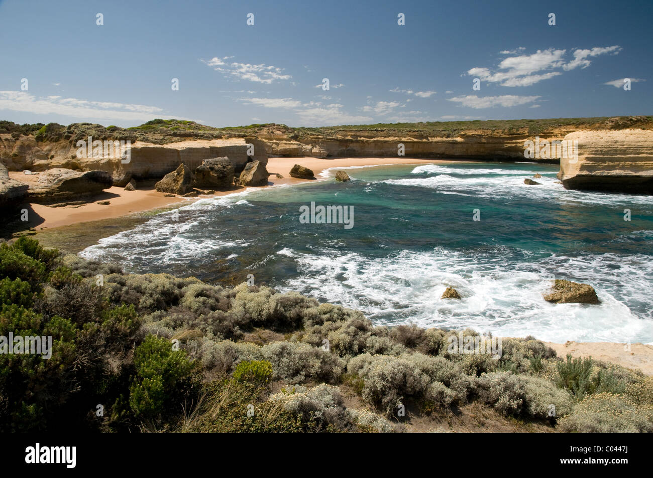 Eroded cliffs and coastline, Great Ocean Road, Victoria, Australia ...