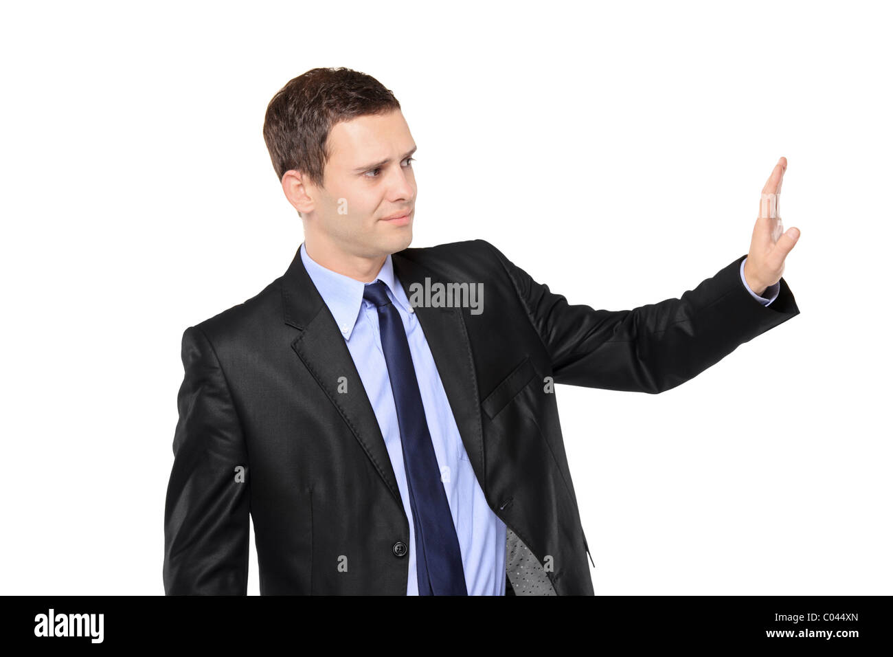 Businessman making stop sign Stock Photo - Alamy