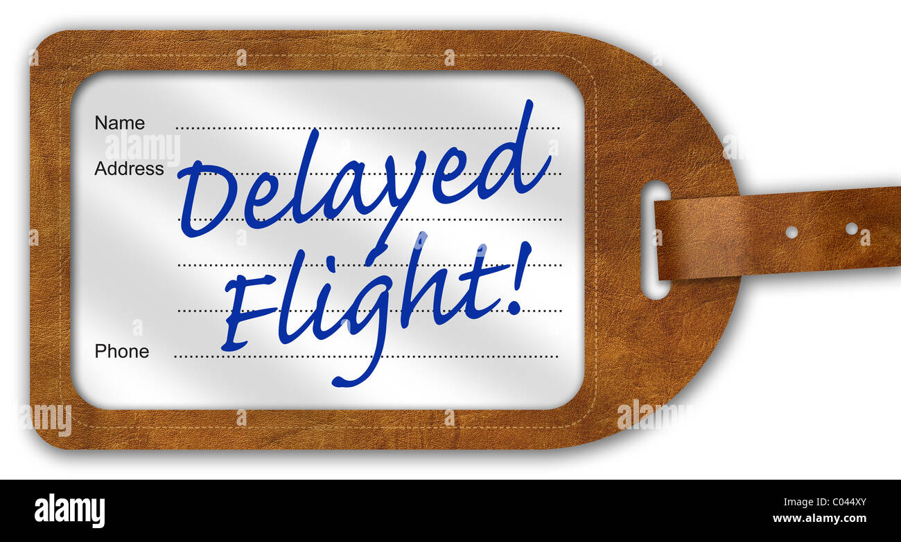 Suitcase/Luggage Label with ‘Delayed Flight’ written on Stock Photo - Alamy