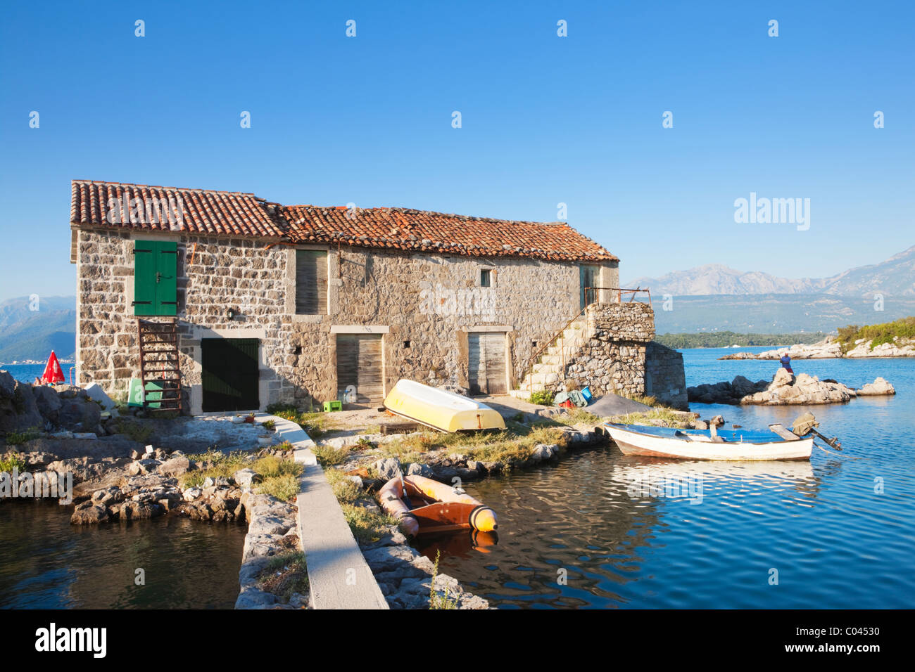 House on island, Bjelila, Lustica, Boka Kotorska, Montenegro Stock ...