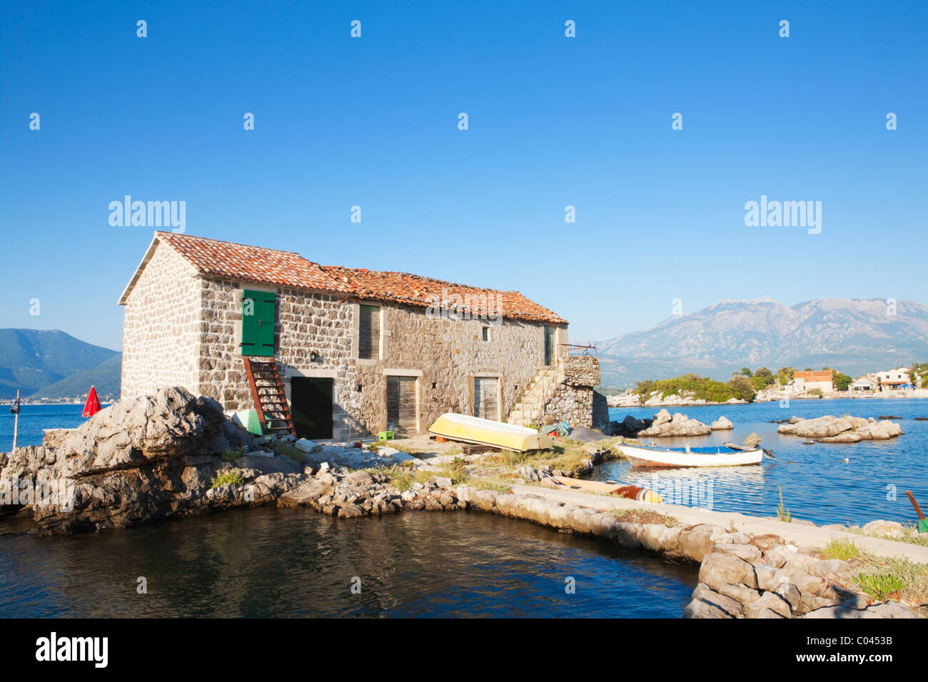 House on island, Bjelila, Lustica, Boka Kotorska, Montenegro Stock ...