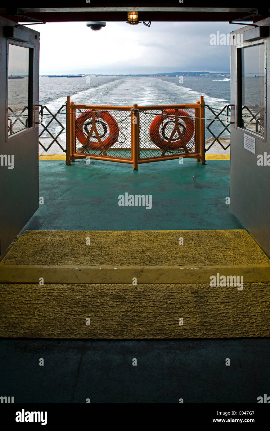 View looking back from aft deck of Ferry leaving Staten Island, New ...