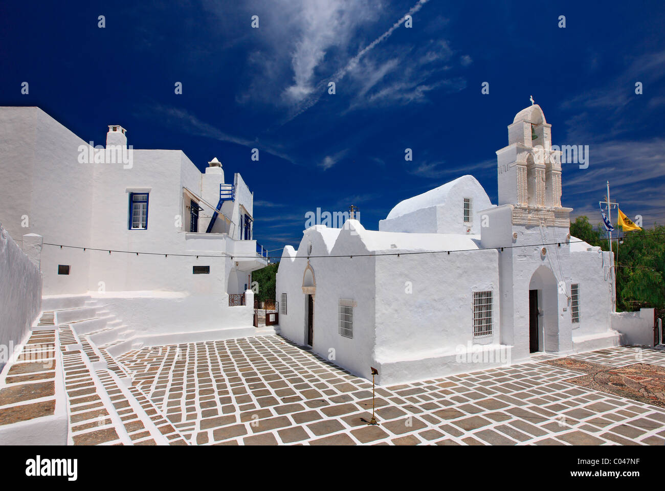 Aghia Triada ("Holy Trinity") church in Adamas village, the main port ...