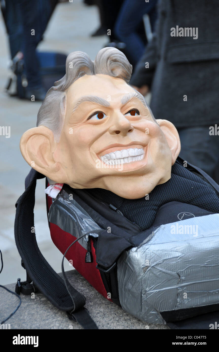 Tony Blair mask political protester Hague Stock Photo - Alamy