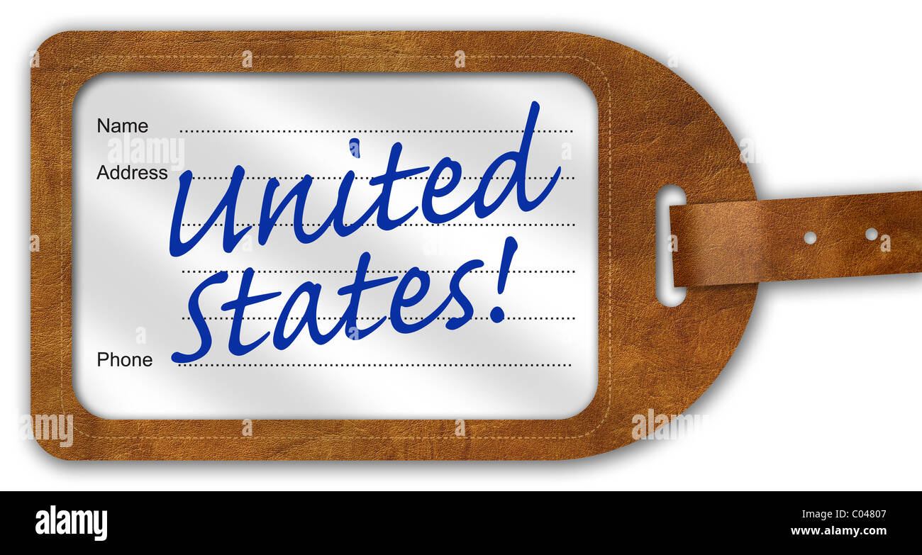 Suitcase/Luggage Label with ‘United States!’ written on Stock Photo - Alamy