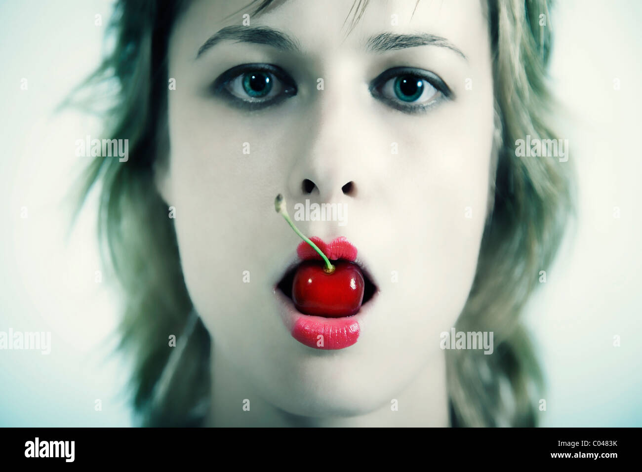 Red lips cherry hi-res stock photography and images - Alamy