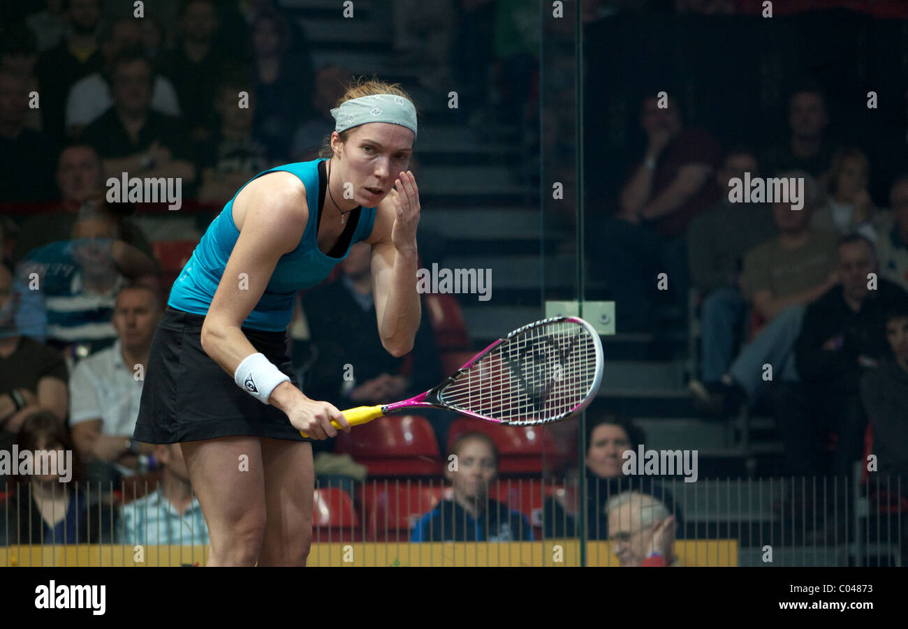 Madeleine Perry has something in her eye during the British Squash ...