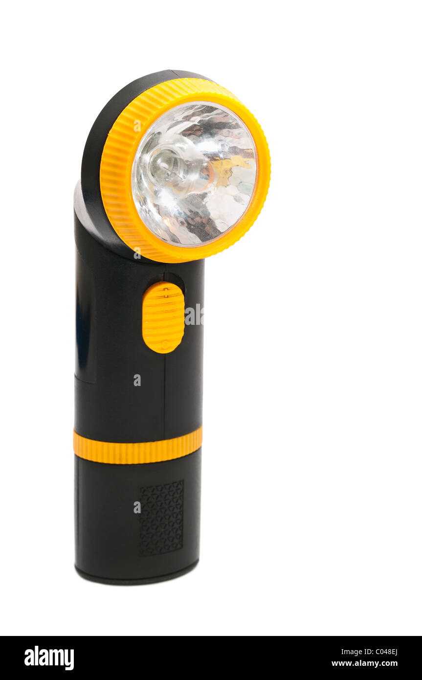 Yellow and black handle electric torch (pocket) flashlight isolated on ...
