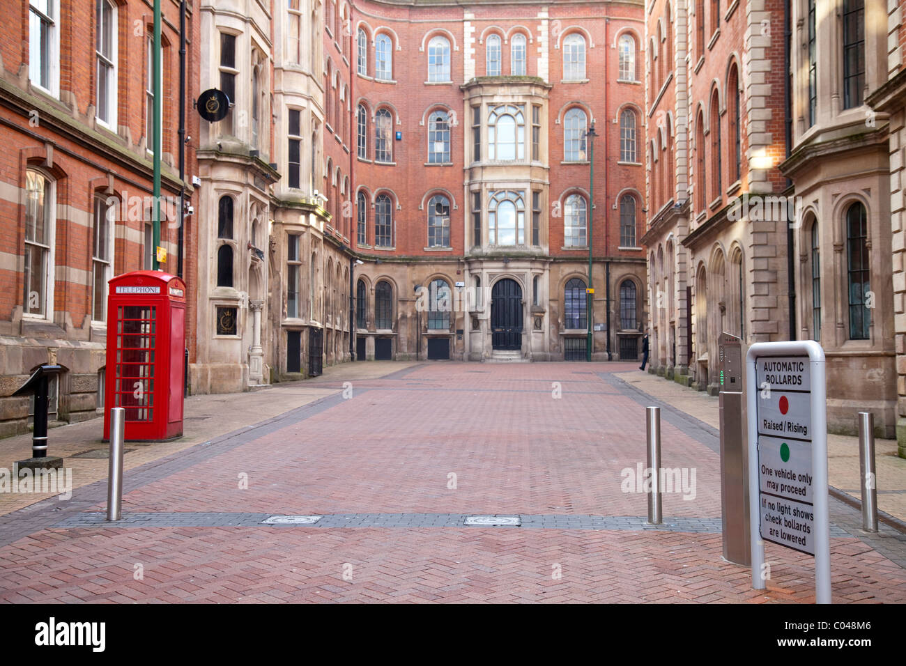 Automatic barriers on a pedestrianised area in Nottingham England UK ...
