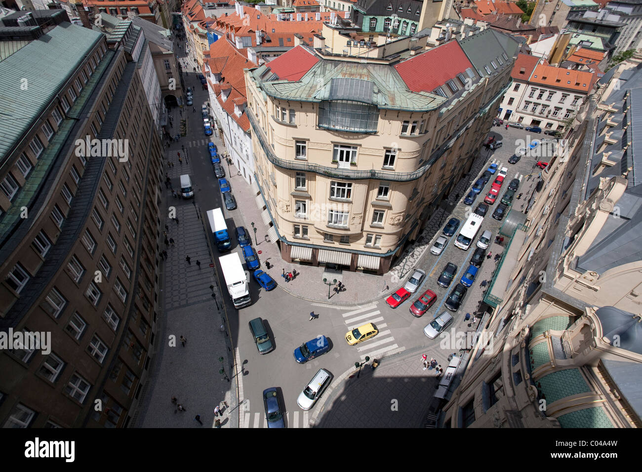 View from the top of the Prasna Brana (Powder Gate/Tower) Prague Stock ...