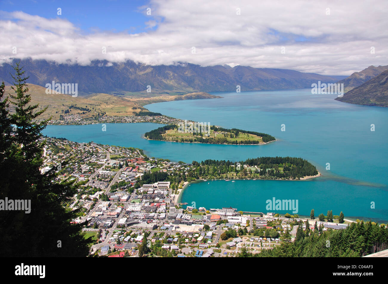 View of town and lake from The Skyline Gondola and Luge, Queenstown ...