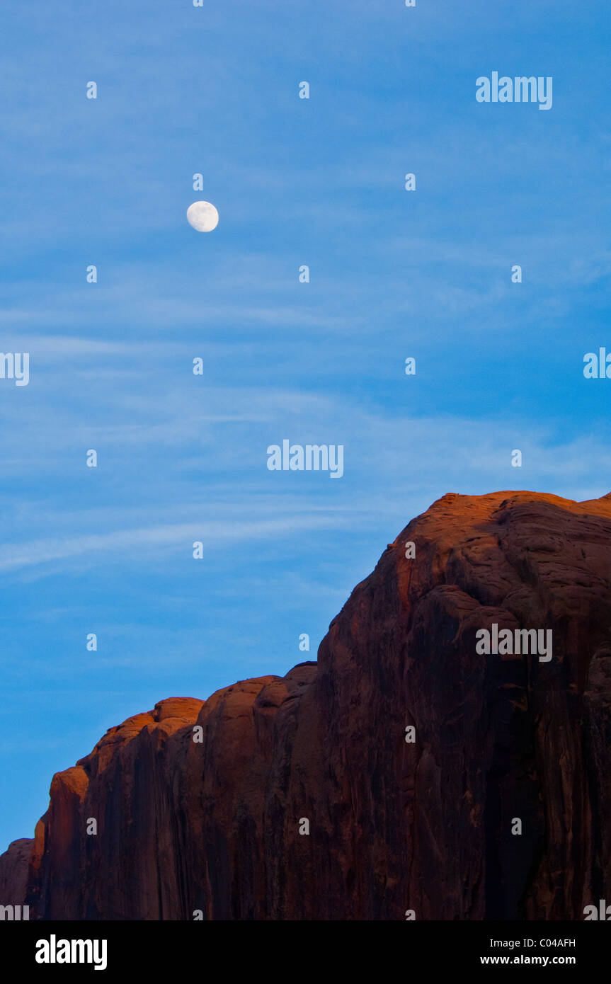 Moonrise over red rock cliffs of the Colorado River canyon near Moab ...