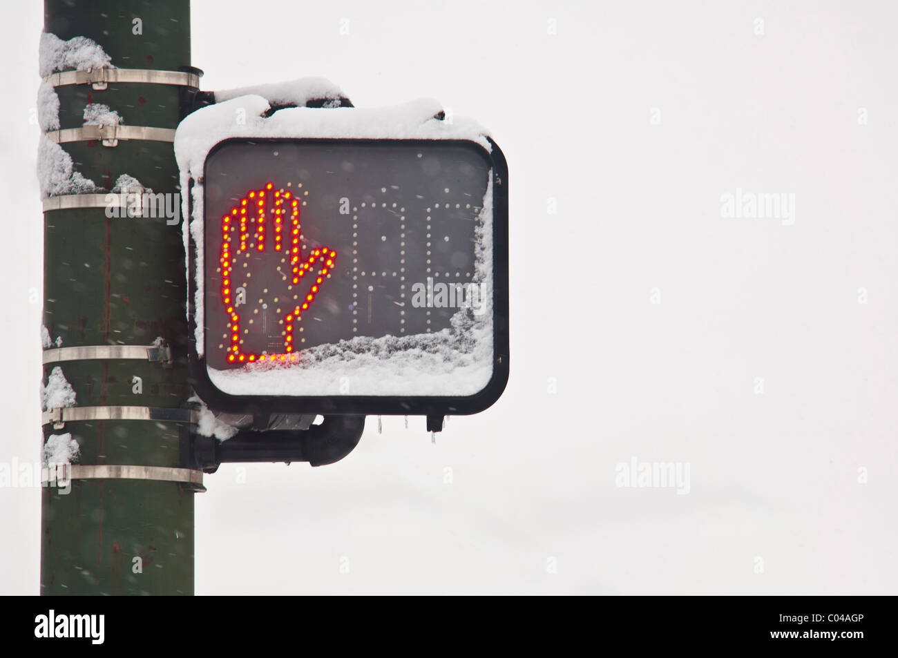Cross-walk signal in snow showing don't walk sign Stock Photo - Alamy