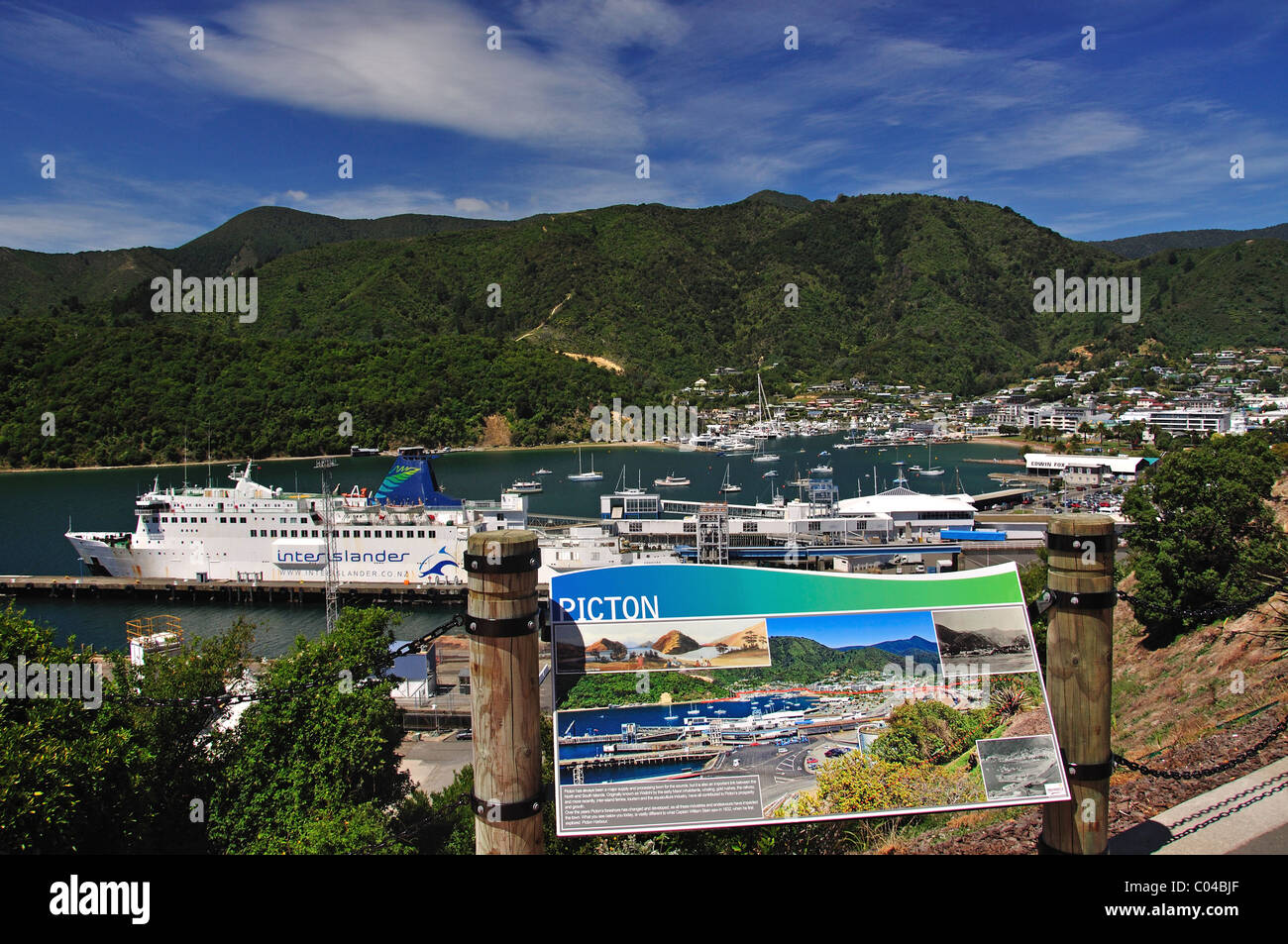 View of town and harbour, Picton, Queen Charlotte Sound, Marlborough ...