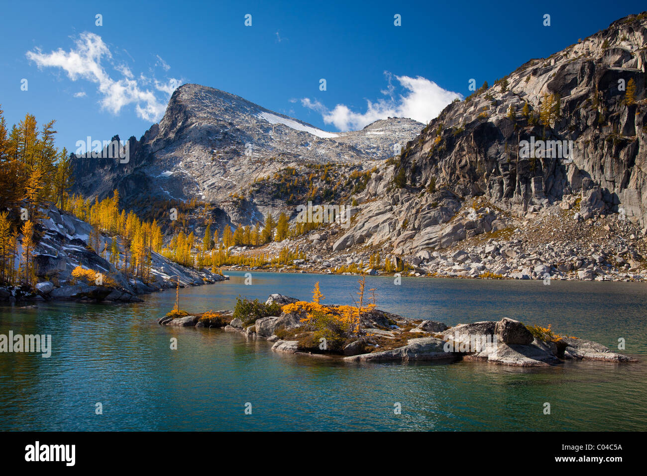 Larch trees at Perfection Lake in the Enchantment Lakes wilderness in ...