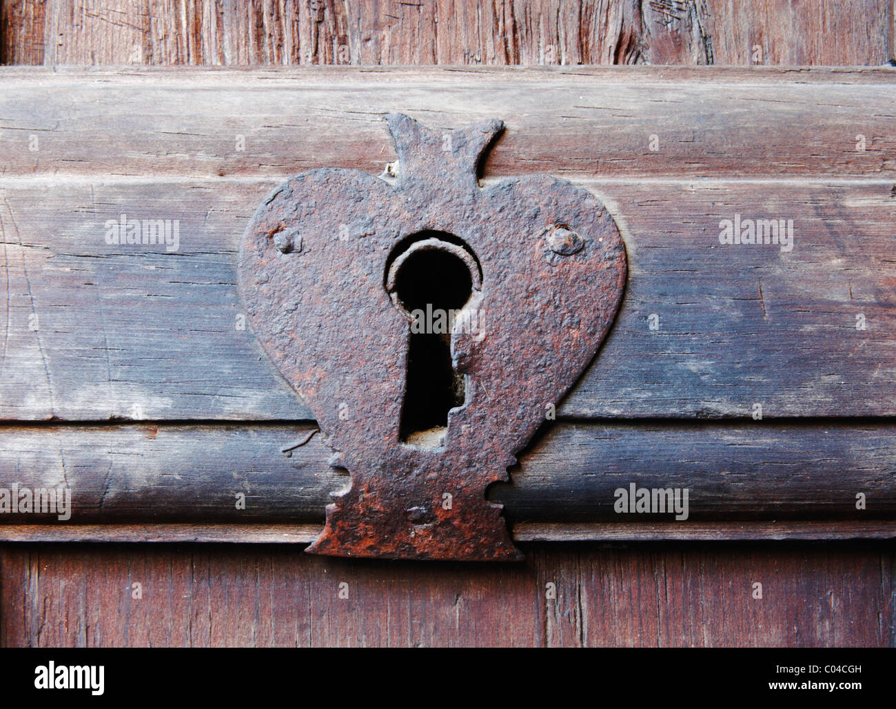 Heart shaped keyhole in old wooden door Stock Photo - Alamy