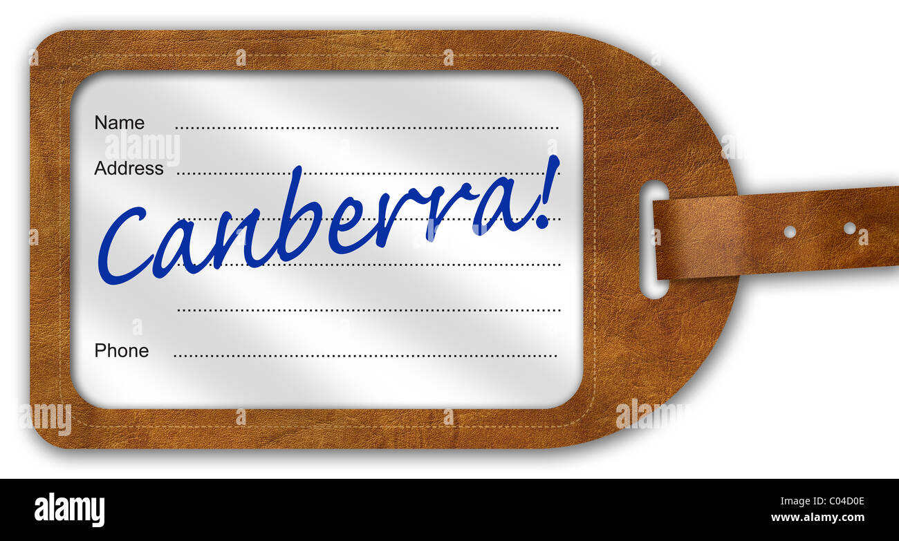 Suitcase/Luggage Label with ‘Canberra!’ written on Stock Photo - Alamy