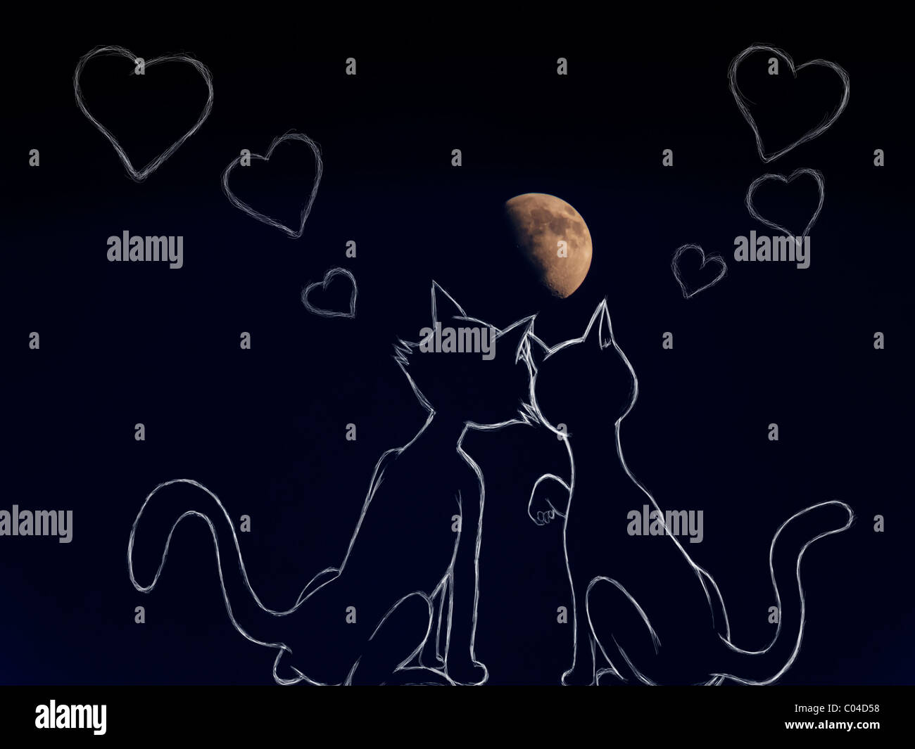 hand drawing composition over a half moon background Stock Photo - Alamy