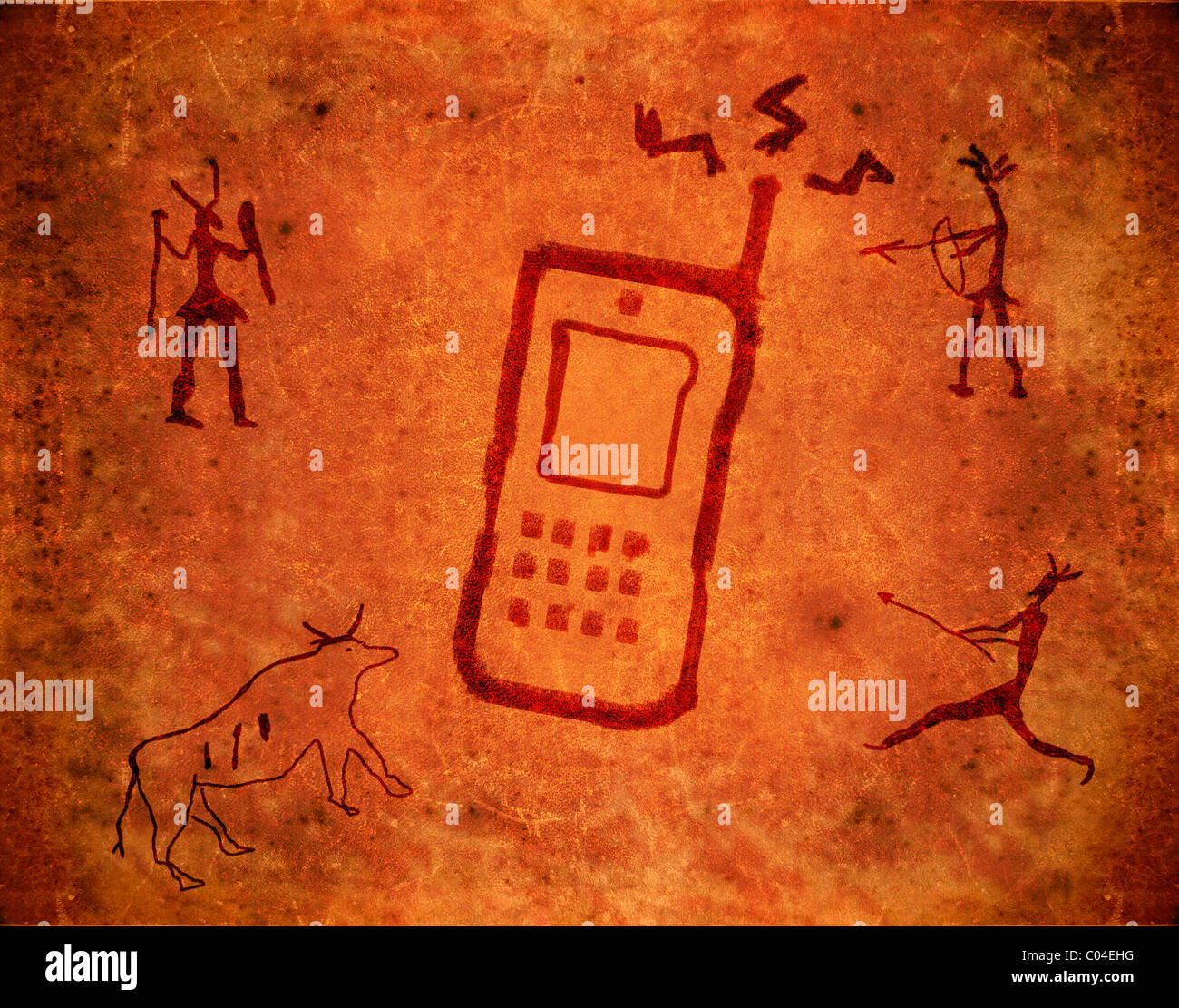 prehistoric paint with mobile phone Stock Photo - Alamy
