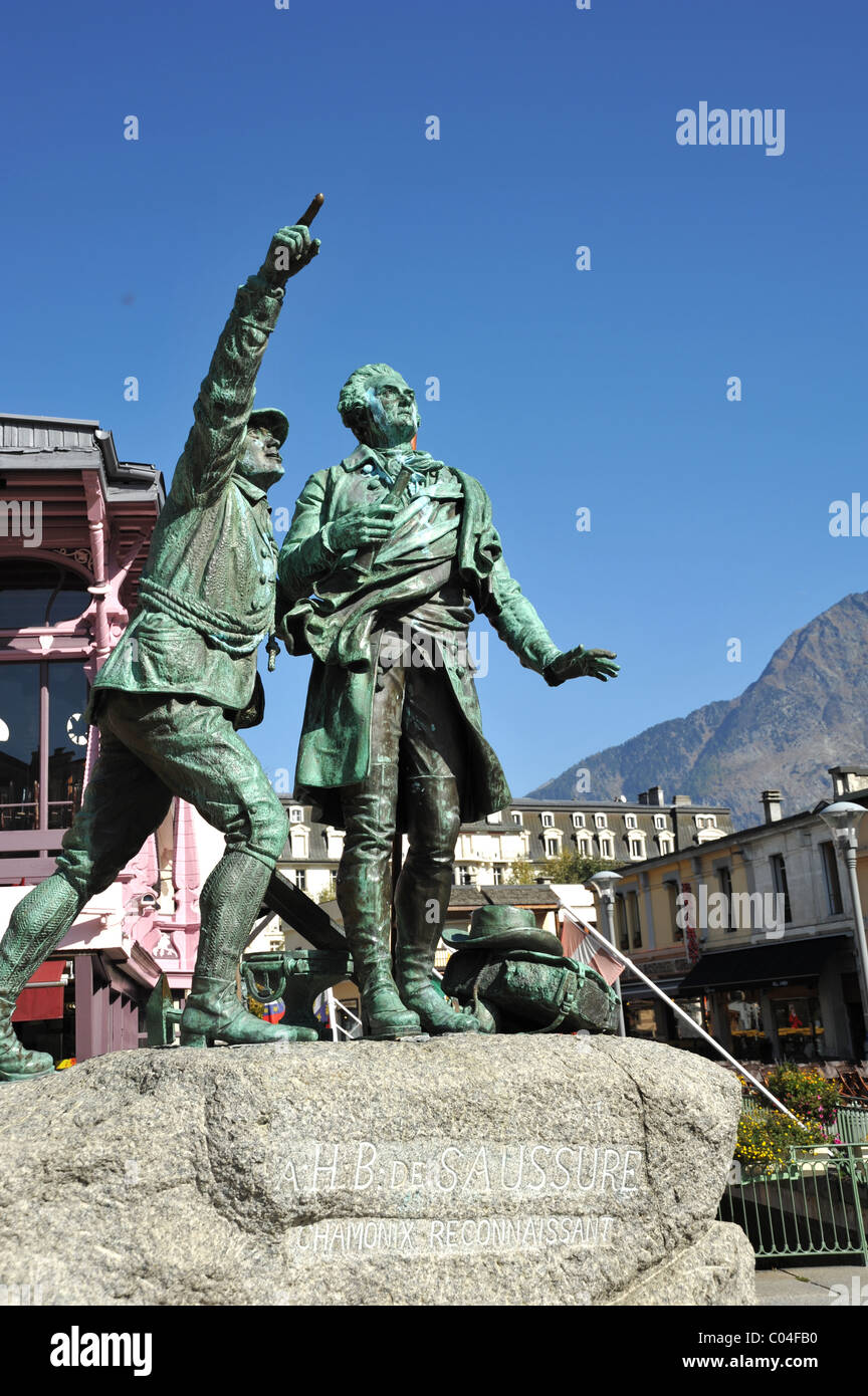 Statue of Balmat and Saussure in Chamonix, France Stock Photo - Alamy