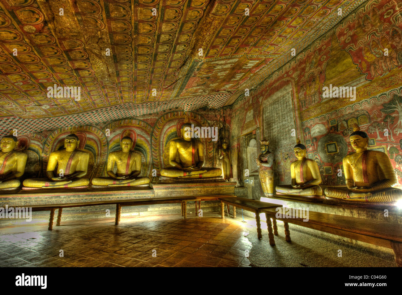 The inside view of the ancient Golden Buddhist Temple (cave temple ...