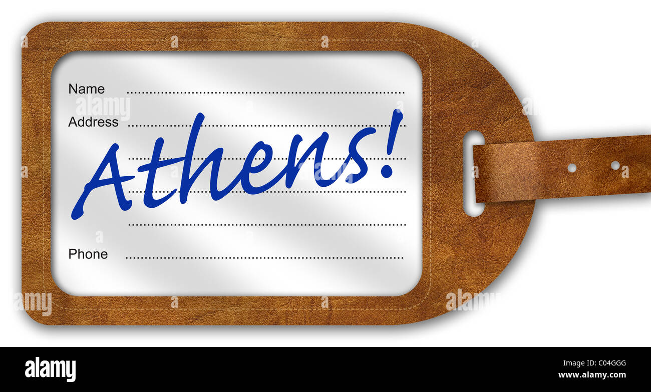 Suitcase/Luggage Label with ‘Athens!’ written on Stock Photo - Alamy