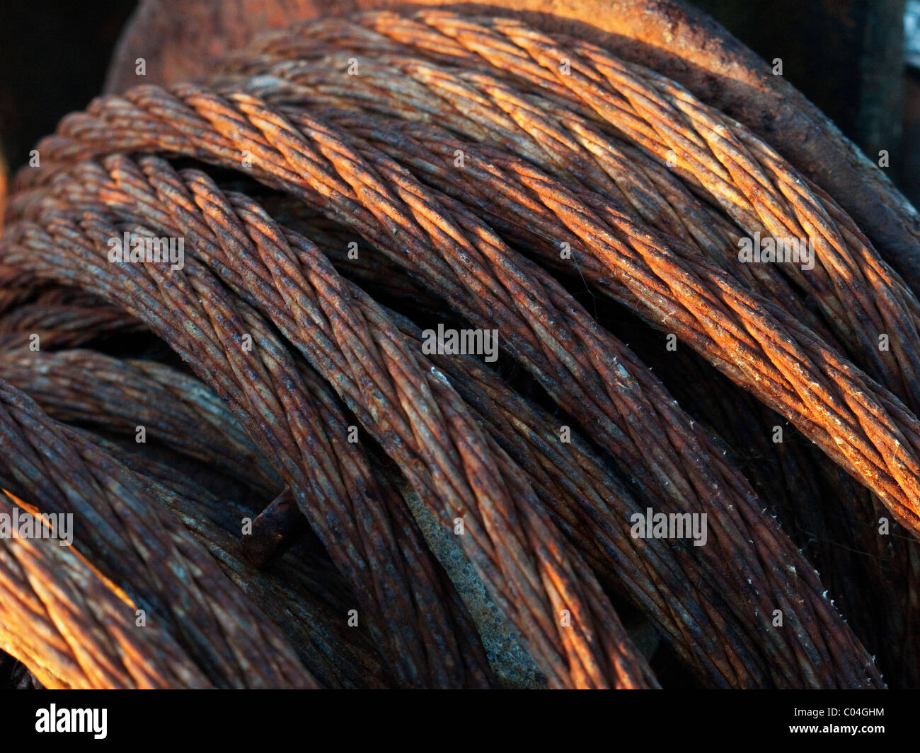 rusty steel cable on winch Stock Photo - Alamy
