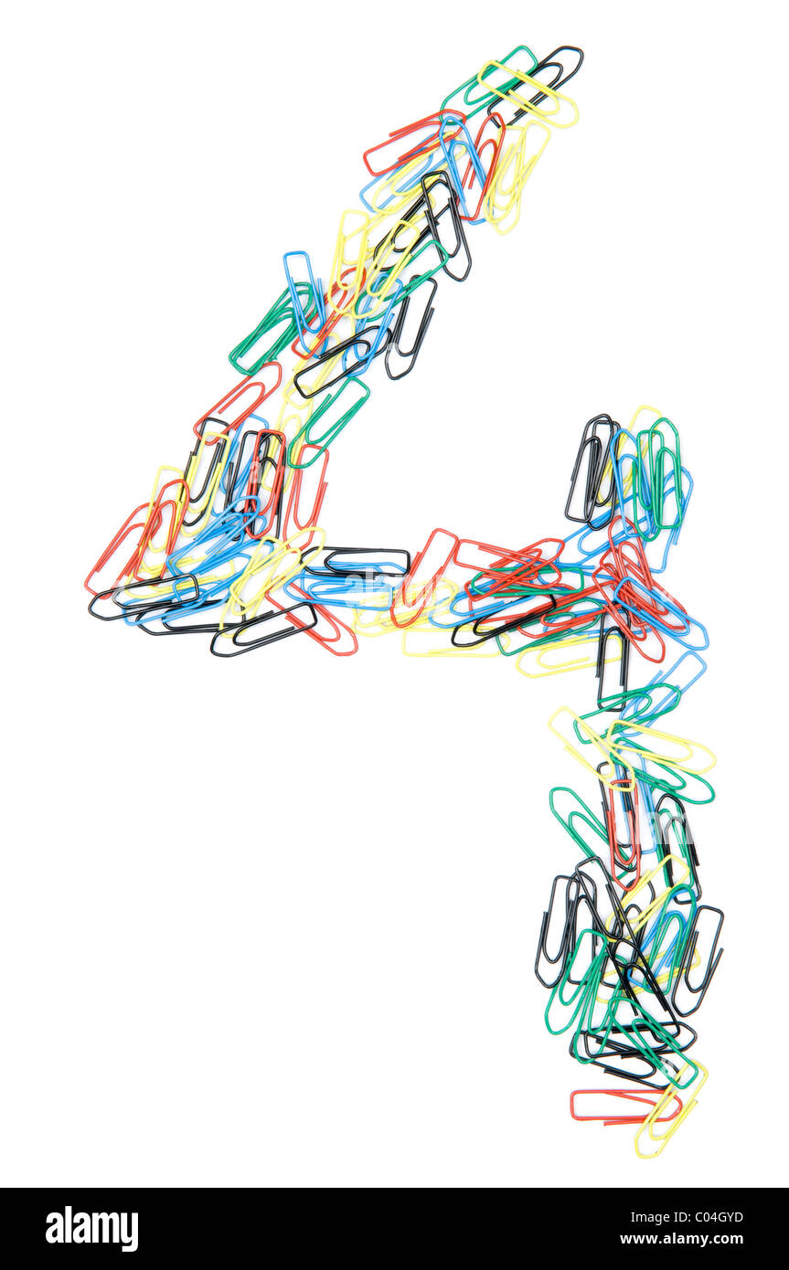 Number 4 formed with colorful paperclips Stock Photo - Alamy
