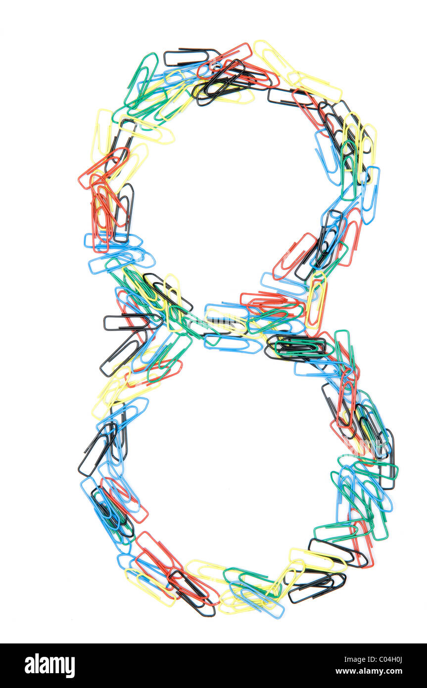 Number 8 formed with colorful paperclips Stock Photo - Alamy