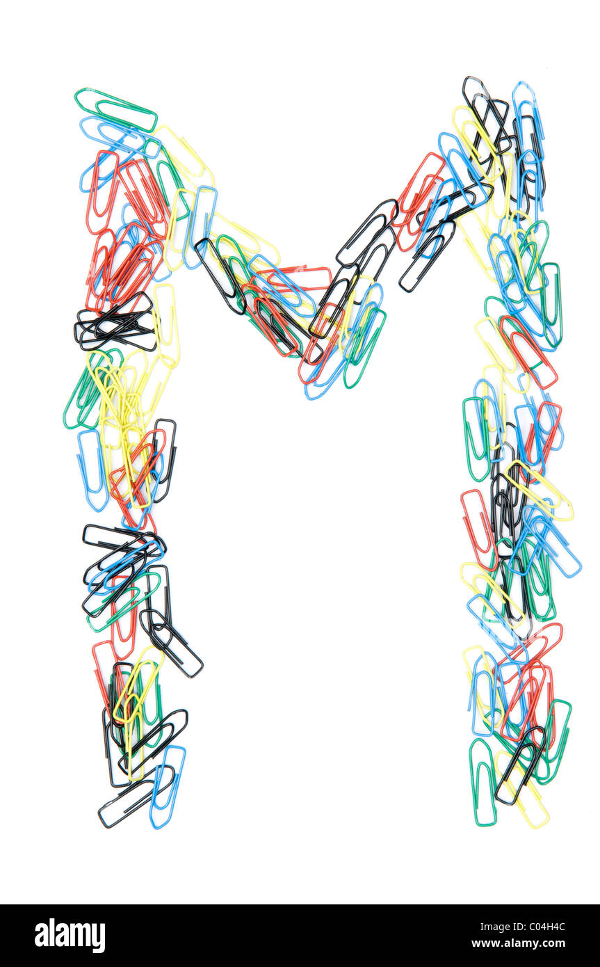 Letter M formed with colorful paperclips Stock Photo - Alamy