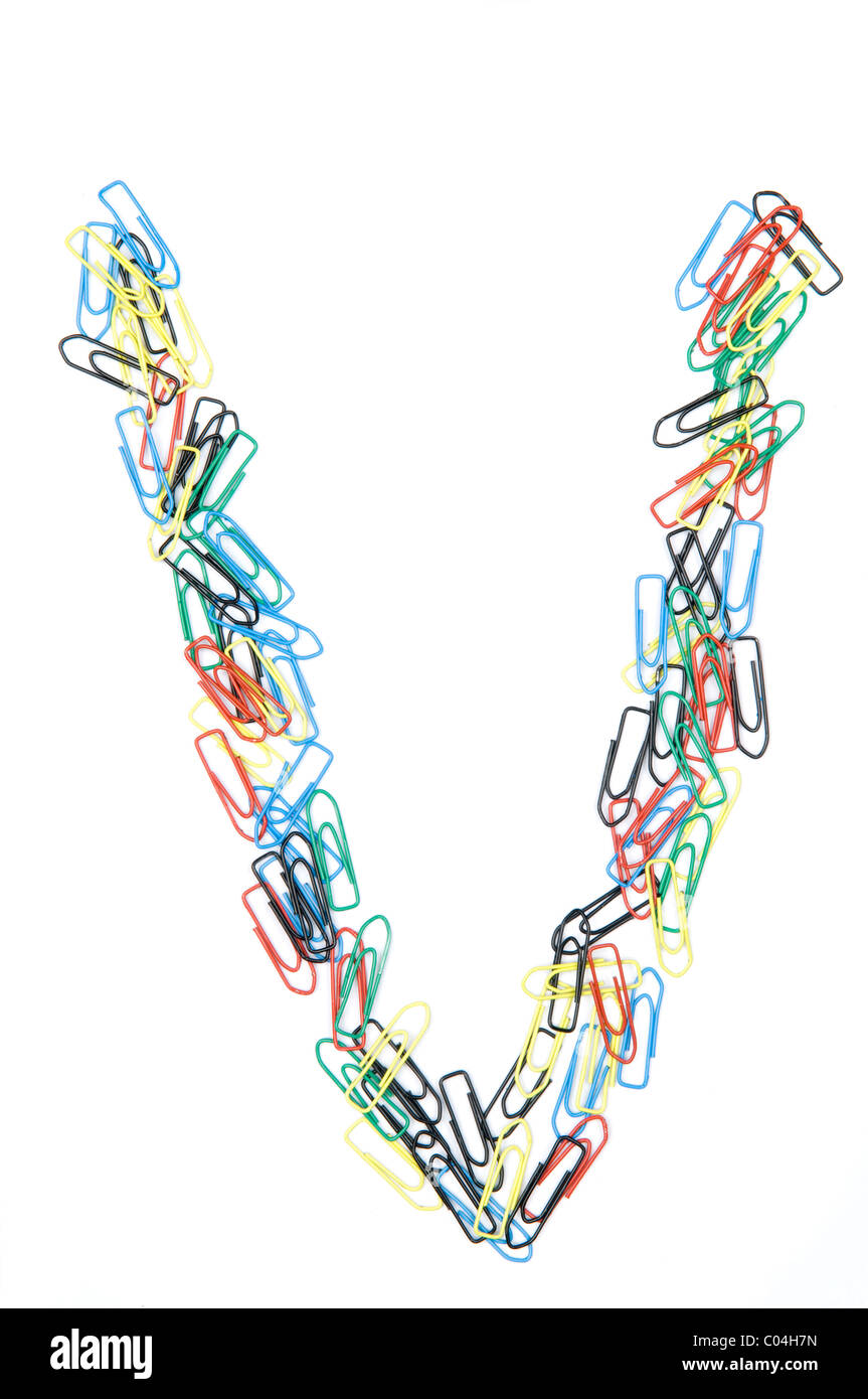 Letter V formed with colorful paperclips Stock Photo - Alamy
