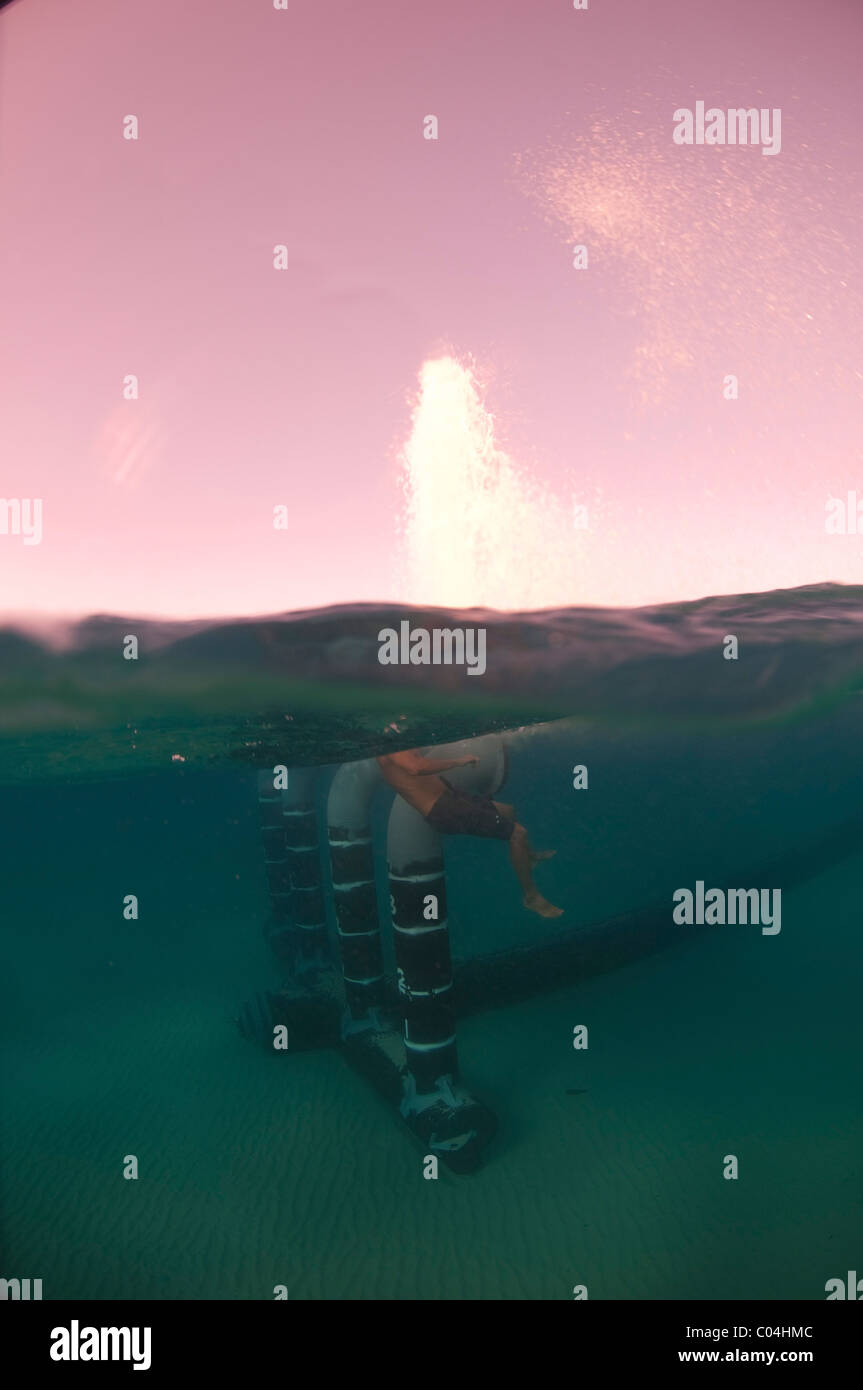 Brine discharge pipe and vent from a desalination plant on the seabed ...