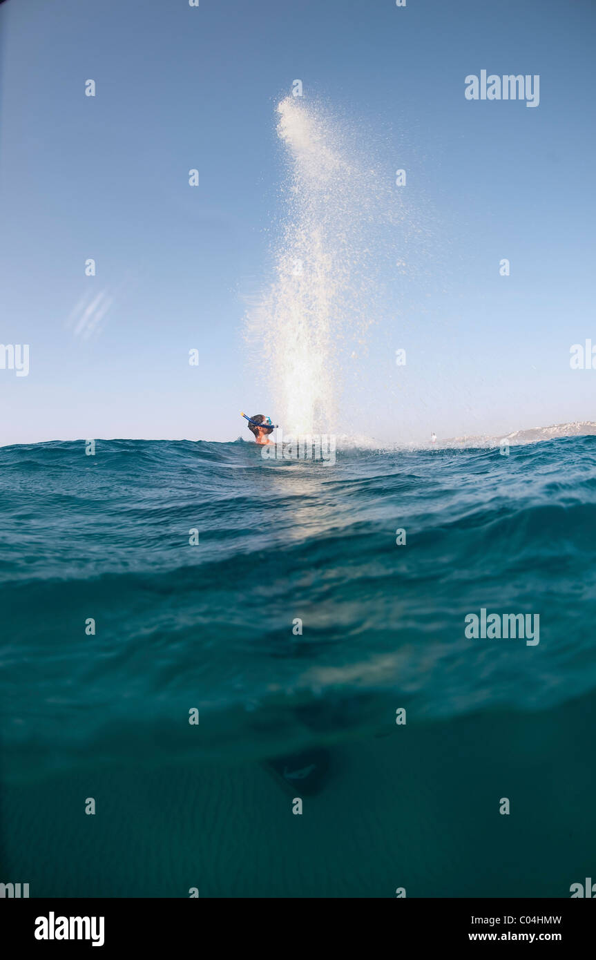 Brine discharge pipe and vent from a desalination plant on the seabed ...