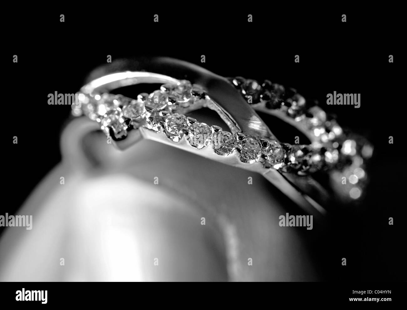 White Gold engagement Ring with several diamonds Stock Photo - Alamy