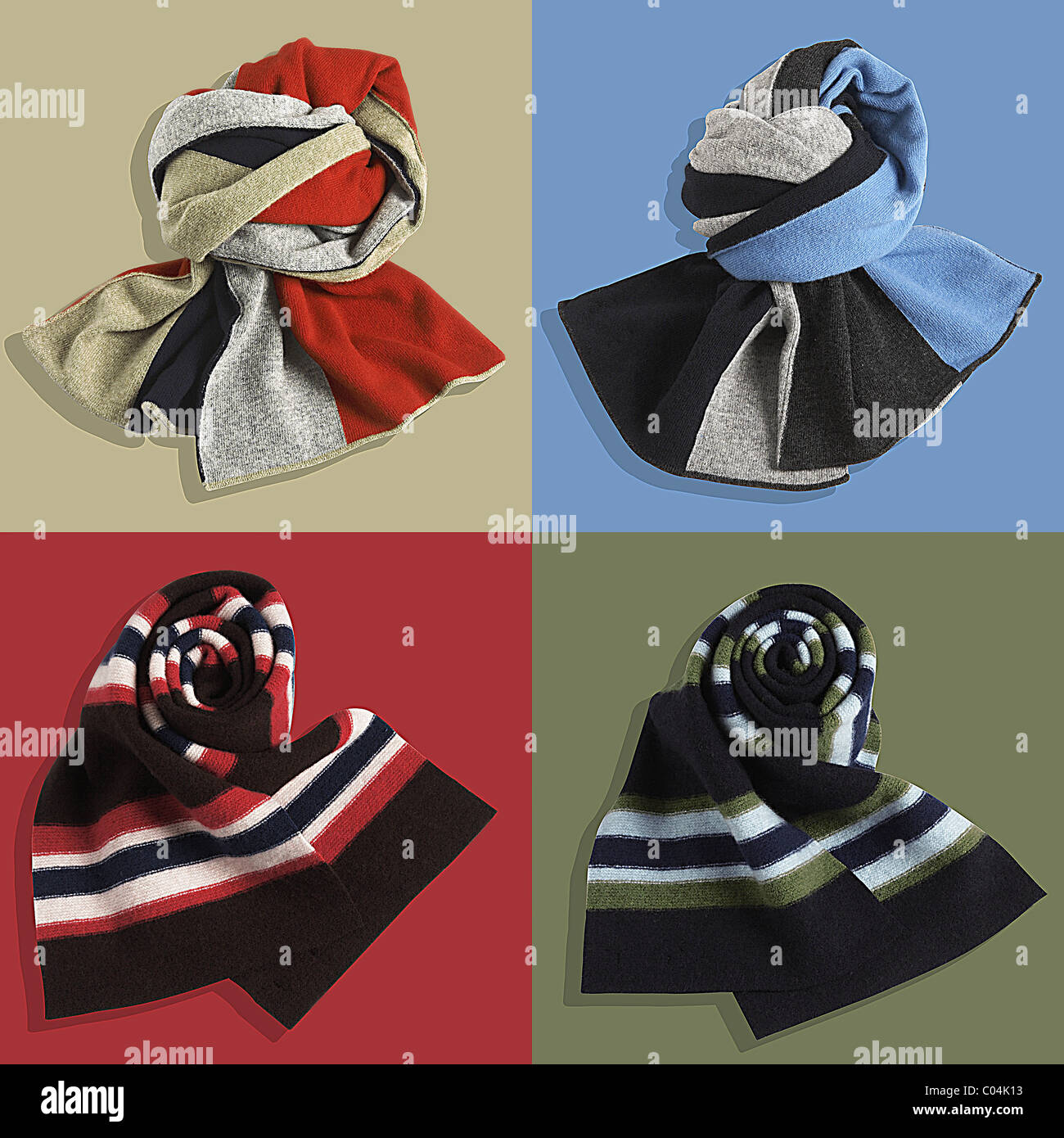 multicolor scarves on coloured background Stock Photo - Alamy