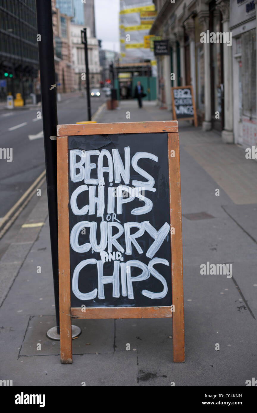 Chips and Chips. Sign for City of London restaurant Stock Photo - Alamy